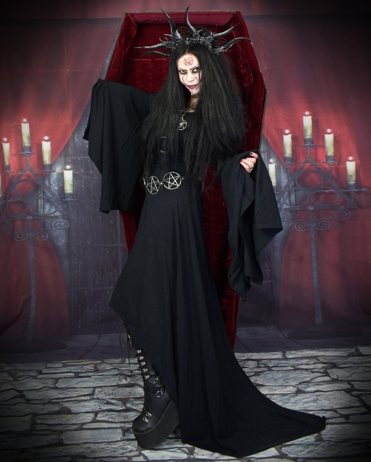 Seeker of Samhain Gown - cotton lycra witchy cowl hood goth dress by ...